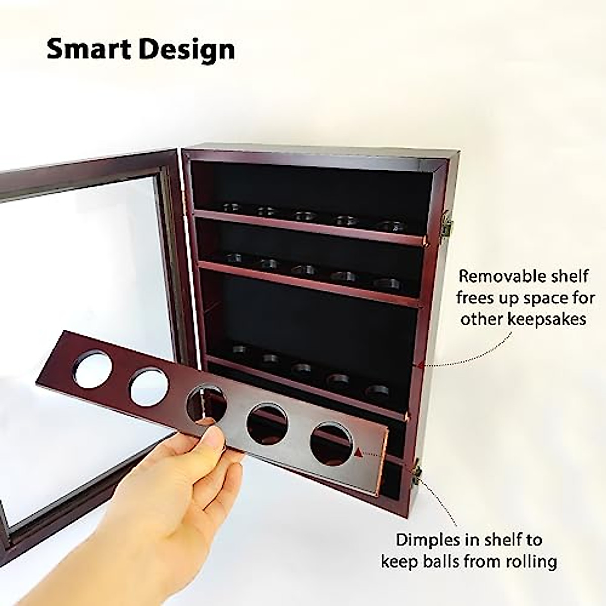 ASmileIndeep Golf Ball Display Case for 30 Golf Balls, Solid Wood Golf Ball Holder Wall Mount with HD Tempered Glass Door, Golf Ball Rack for Golf Enthusiasts