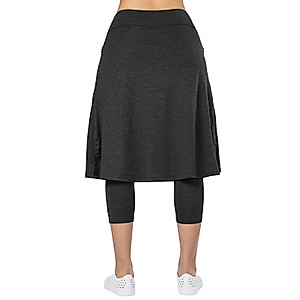 Women Knee Length Skirts with Leggings,Skirted Leggings Skorts Capris for Women Long Skorts Skirts Zipper Pockets(Black Charcoal M)