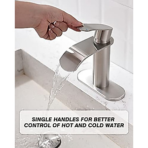 Gnixne Bathroom Sink Faucet Waterfall Bathroom Faucet Brushed Nickel Bathroom Faucets Suitable for 1 or 3 Hole Faucet for Bathroom Sink with 4-Inch Deck Plate