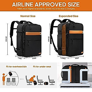 POWAITER Travel Backpack for Women Men, Large Expandable Carry on Backpack Flight Approved with 4 Packing Cubes & Luggage Tag-Black