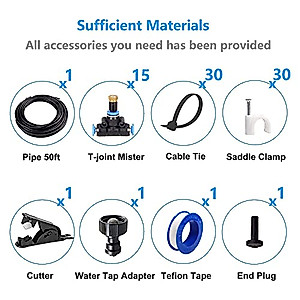 Misters for Outside Patio,Outdoor Water Misting Cooling System,50FT|15M.Backyard Mist Hose Kit for Garden,Greenhouse,Fan,Deck,Umbrella,Canopy,Pool,Porch.Trampoline Sprinkler Park,BBQ Party Accessories