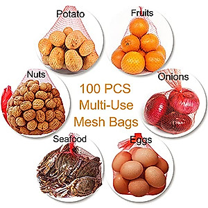 TEMUCY Plastic Mesh Produce Bags, 24 Inch Seafood Boil Bags for Crawfish Crab Shellfish Cooking (Red-100PCS)