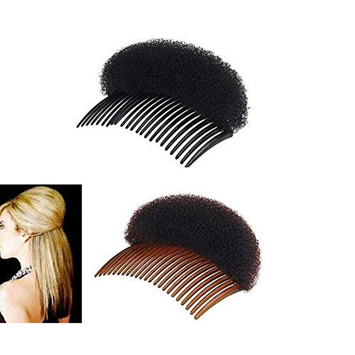 2PCS Hair Clip with Sponge Base Inserts, Bump It Up Pads, Bun Maker, Styling Accessories, Charming Comb Braid Tool (Brown)