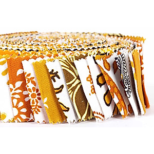 Soimoi 40Pcs Paisleys Print Precut Fabrics Strips Roll Up 1.5 inches Cotton Jelly Rolls for Quilting - Orange