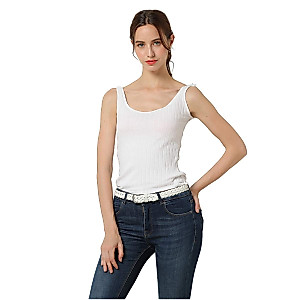 Falari Women's Leather Braided Belt 6007 - White-M