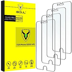 iSOUL [4 Pack] Screen Protector for iPhone SE 3/2 (2022/2020)/ 8/7/6s/6 Tempered Glass Film 9H HD, 2.5D Edge 4.7 inch [3D Touch] [Compatible with Apple SE iPhone 2nd 3rd Gen]