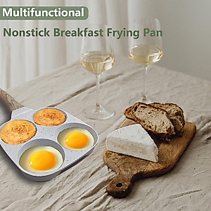 Unoschrim Four Egg Frying Pan, Egg Pan Non Stick Omelette Pan, Suitable for Gas Stove Induction Cookware, Food Grade Granite Mini Egg Cooker Pan for Breakfast