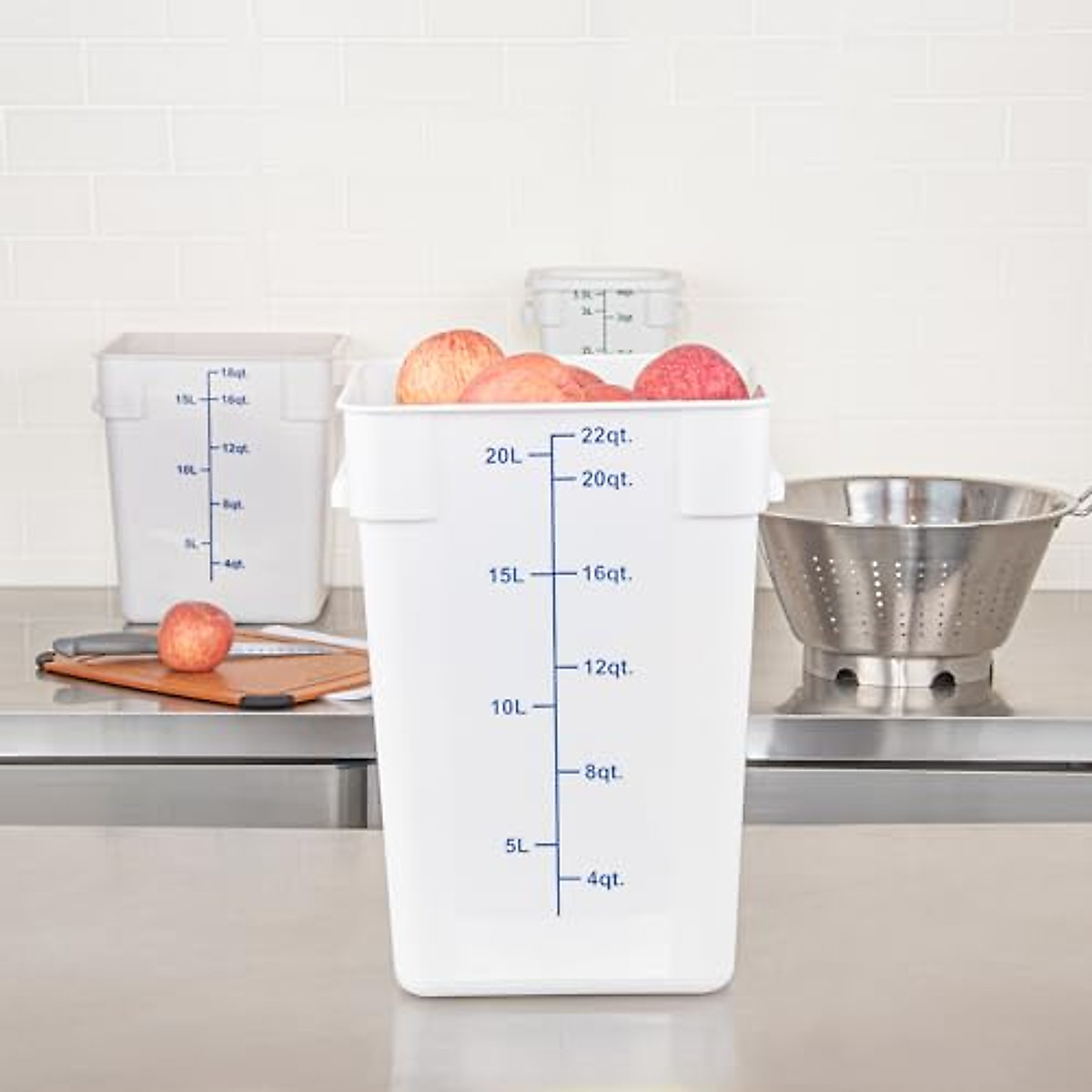 Restaurantware - Met Lux 22 Quart Food Storage Container, 1 White Storage Container - Lids Sold Separately, Blue Volume Markers, Dishwashable Container, Side Handles, For Storing Foods