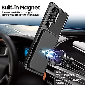 GooseBox for Samsung Galaxy S23 Ultra Wallet Case with Card Holder (5 Cards Slot), S23 Ultra Wallet Case for Women Men& Kickstand Double Layer TPU Heavy Duty Shockproof Rugged Case (Black)