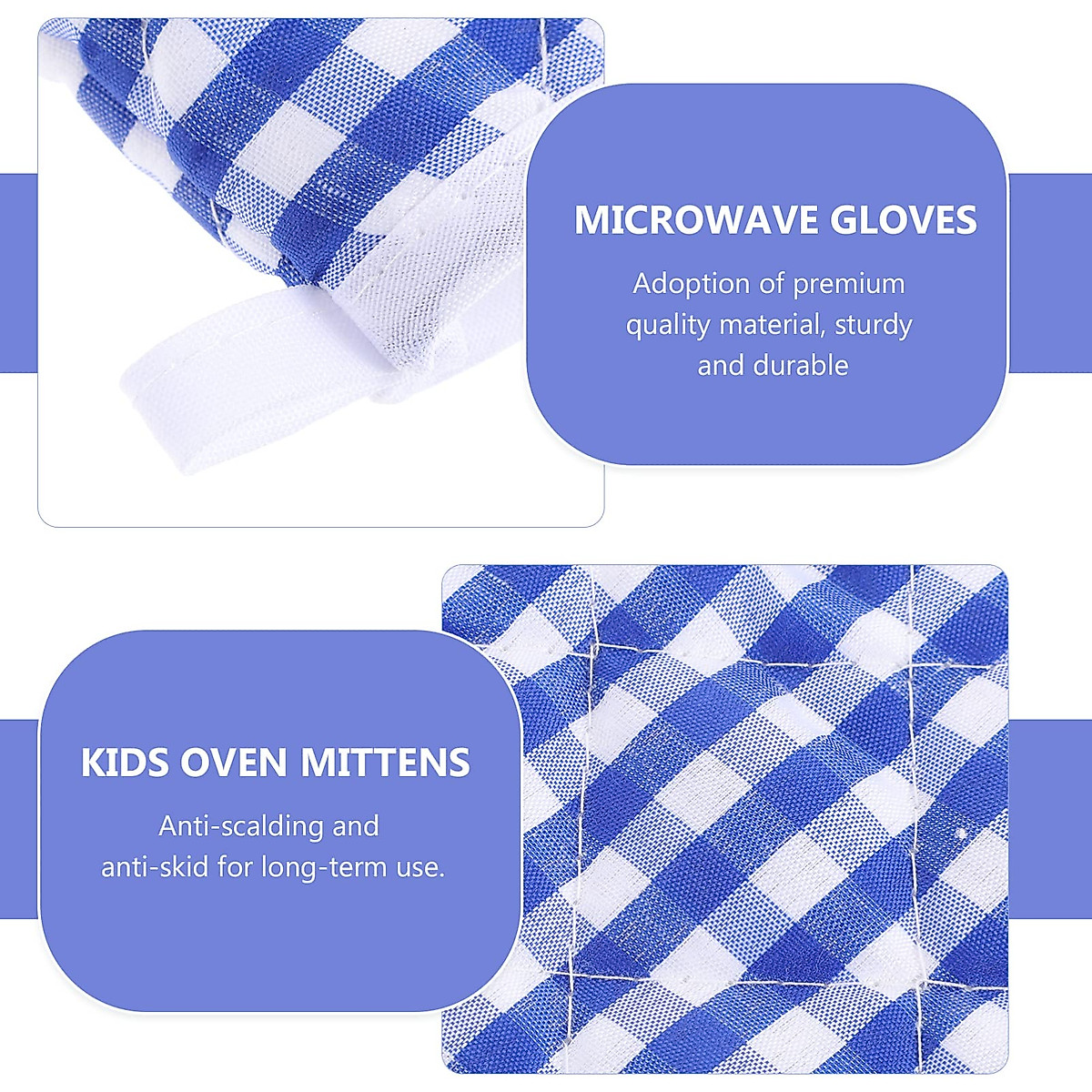 2Pcs Kitchen Oven Mitts Heat Resistant Microwave Gloves Pot Holders Non- Slip BBQ Mitts Tool for Kids Home Picnic Baking Cooking Barbecue Dark Blue