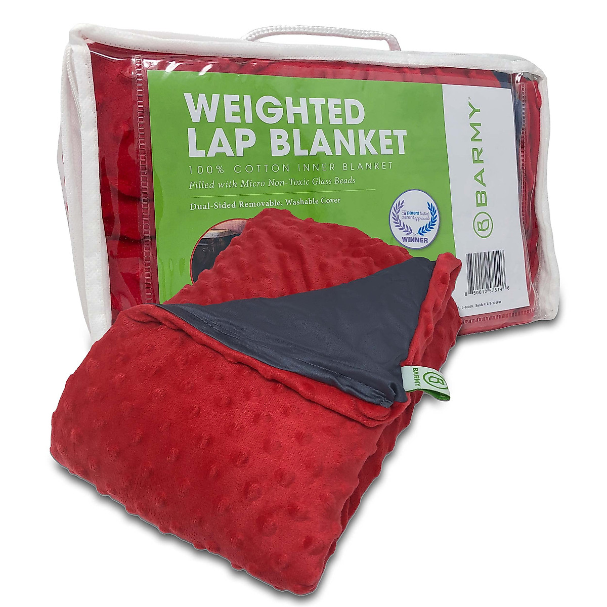 BARMY Weighted Lap Pad for Kids (24”x24”, 5lbs, 8 Colors) Weighted Lap Blanket with Removable, Washable Cover, Sensory Lap Pad for Child, Teen, Dogs, 100% Cotton Inner Weighted Blanket, Red