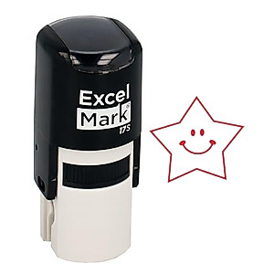 Round Teacher Stamp - HAPPY STAR - RED INK