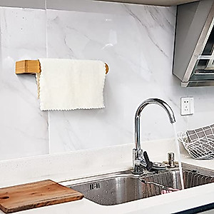 Self Adhesive Bamboo Towel Holder -- No Drilling Hand Towel Ring Strong Hold Self Adhesive Bathroom Towel Bar Bamboo Towel Rack Sticky Towel Hanger for Kitchen Living Room Bedroom