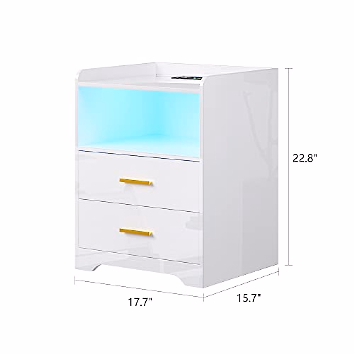 HNEBC Night Stand with Charging Station,LED Nightstand with Body Sensor Function, Smart Nightstand has RGB Lights Mode,Bedside Table with Drawers,Side Table for Bedroom/Living Room (White)