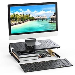 HUANUO Monitor Stand Riser for Desk, Laptop Stand, Laptop Shelf w/Vented Metal, Desktop Computer Stand Desk Organizer for Laptop, PC, Printer