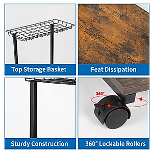 ABQ Computer Tower Stand, C-Shape Mobile CPU Holder with Storage Basket, 2 Tier CPU Stand Cart with Lockable Wheels, Fits Most Gaming PC Under Desk for Office Home