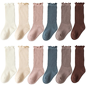 Adeimoo Baby Girls Cotton Socks Newborn Keep Warm Solid Color Sock Knee-High Stockings for Infant Toddler 0-6 Months