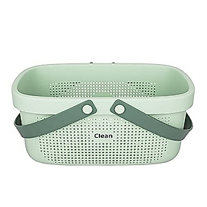 JiatuA Plastic Storage Basket with Handle Portable Shower Caddy Tote Organizer Basket Bin for Bathroom Kitchen Dorm Room Bedroom (Large, Green)