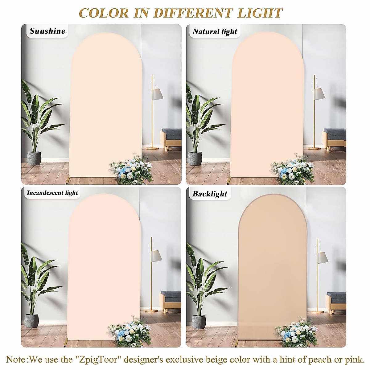 Spandex Fitted Arch Backdrop Cover Chiara Arch Cover Backdrop Fabric,2-Sided Wedding Arch Cover for Wedding Ceremony Birthday Party Baby Shower Banquet Decoration(Beige, 4 x 7.2 ft)