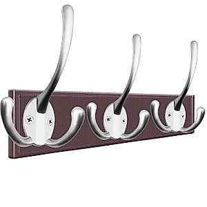 IBosins 6 Pack Big Heavy Duty Three Prongs Coat Hooks Wall Mounted with 24 Screws (Two Types of Screws Included) Retro Double Utility Rustic Hooks for Thick Coat, Big Heavy Bags (Matte Nickel)