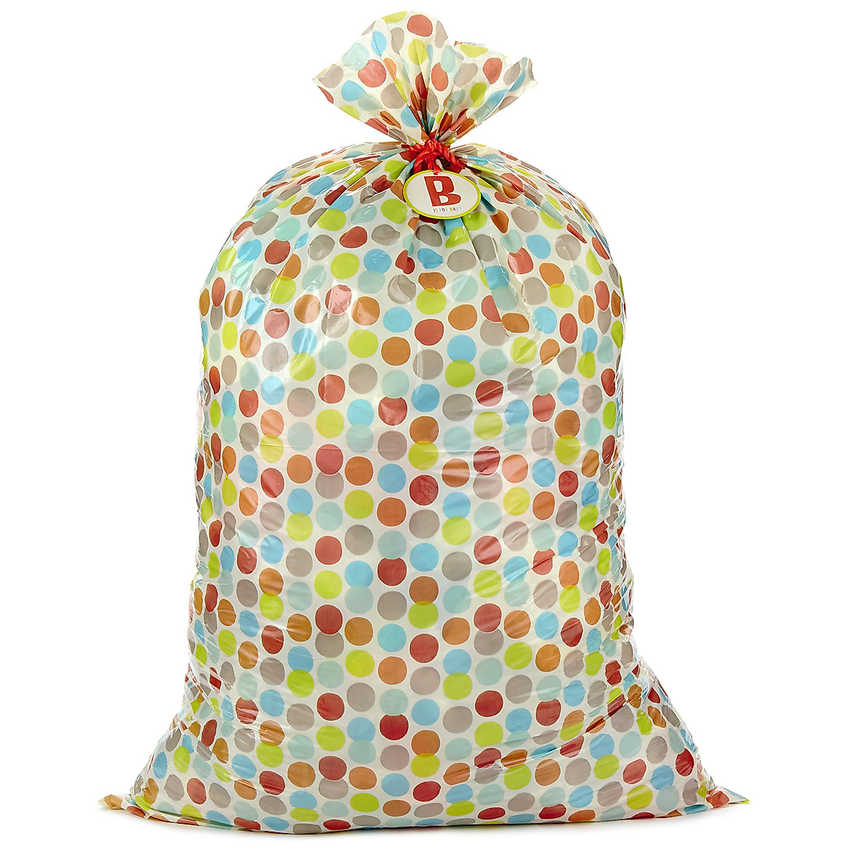 Hallmark 56" Jumbo XL Plastic Gift Bag (B is for Baby, Multicolor Dots) for Baby Showers, New Parents and More