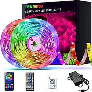 Tenmiro 65.6ft Led Strip Lights, Ultra Long RGB 5050 Color Changing LED Light Strips Kit with 44 Keys Ir Remote Led Lights for Bedroom, Kitchen, Home Decoration
