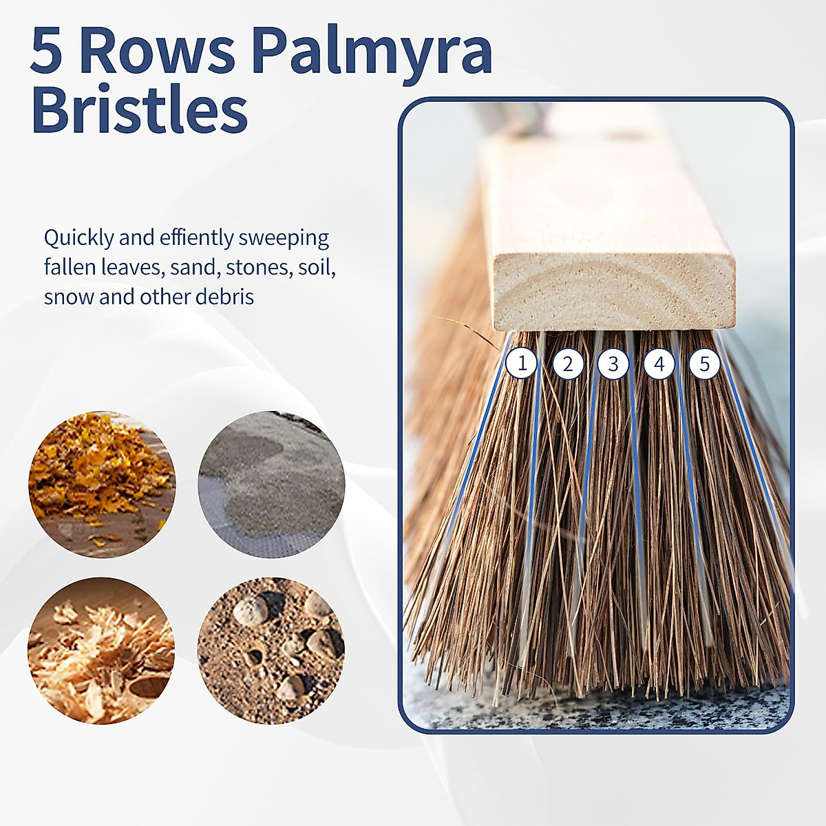 NICOFPHY 18" Push Broom Outdoor Heavy Duty - 65" Long Handle Large Wide Shop Broom, Commercial Stiff Palmyra Bristle Outside Broom Brush for Sweeping Concrete Floor, Garage, Patio, Shop, Yard, Lawn