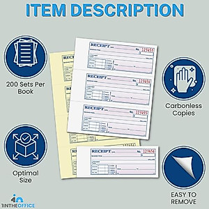 1InTheOffice Money and Rent Receipt, Carbonless Rent Receipt Book, Receipt Book, 2-Part, 4.75" x 2.75", 200 Sets/Book