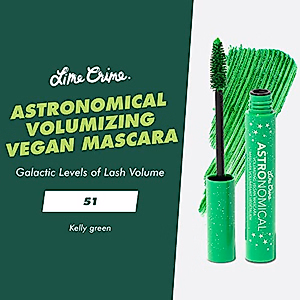 Lime Crime Astronomical Volumizing Vegan Mascara, 51 (Kelly Green) - Easy-to-Apply Creamy Formula with Bold & Full Lashes - Fiber Brush Separates and Defines for Instant Volume - Vegan & Cruelty Free