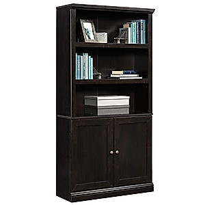 Sauder Misc Storage 3-Shelf 2-Door Tall Wood Bookcase in Estate Black
