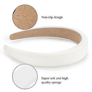 WantGor Padded Headband for Women, Wide Sponge HeadBands Plain Solid Hair Band Hoops Vintage Yoga Head Bands Fashion Elastic Hairband Accessories (White)