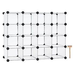 C&AHOME Plastic Shoe Rack,16-Cube Modular Shoes Storage Stand, Multifunction Closet Cabinet, Stackable Shoe Organizer for Bedroom Doorway Entryway Hallway, 36" L × 14.2" W × 28" H White SRP15A