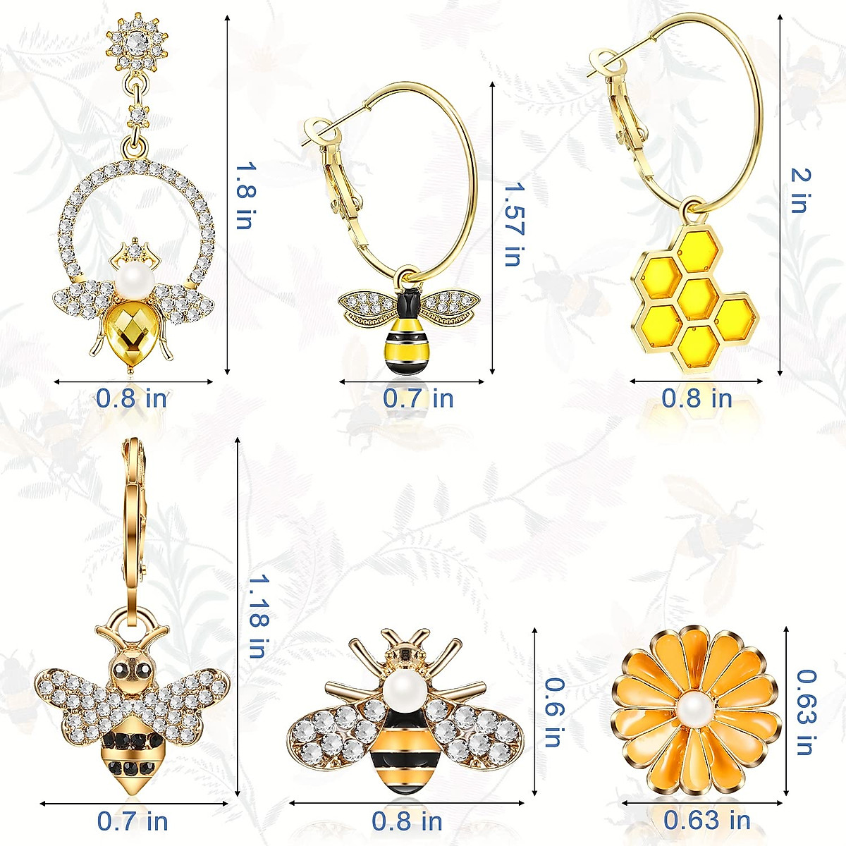 4 Pairs Bee Earrings Bee Stud Bee Drop Earrings Honeycomb Earrings Bee Rhinestone Earrings Gift for Women