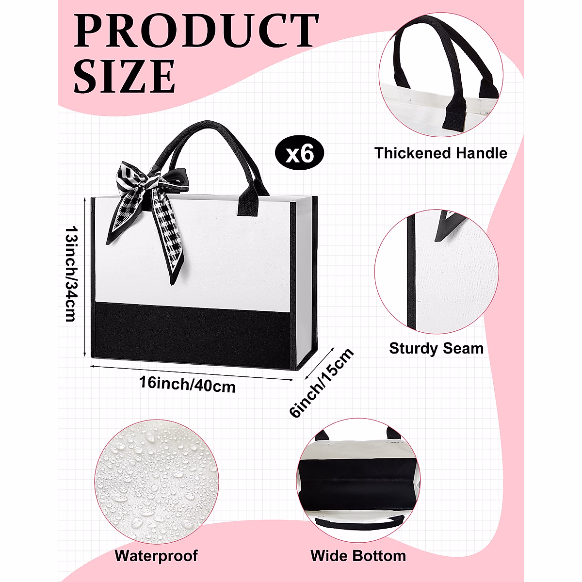 Reginary 6 Set Canvas Tote Bag for Women DIY Initial Beach Tote Bag with Handle Scarf Large Personalized Canvas Beach Bag Handbag for Mother Teacher Friends Bridesmaids Bride Wedding Birthday Gifts