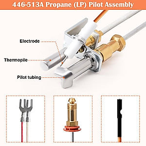 Hiorucet 446-513A Pilot Assembly Propane Gas Kit for Heat N Glo Fireplaces and Gas Log Sets, Heat-N-Glo SL2000, 4000, 5000, 6000 Model, SRV446-513A LP Pilot Assembly Replacement Parts with Thermopile.