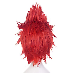 Anogol Wig Cap+ Short Red Anime Cosplay Wig Anger Wig Synthetic Red Hair Anger Outfit Red Spiky Wig Short Red Wig for Men Halloween Christmas Party Costume Wig Short Red Crazy Wig