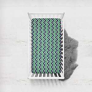 Bacati - 2 Pack Crib Fitted Sheets - Mix and Match Ikat Zigzag Chevron Soft Breathable 100% Cotton Percale Baby Sheets - Fits Standard 28 x 52 X 5 inches Crib & Toddler Mattresses(Navy Green)