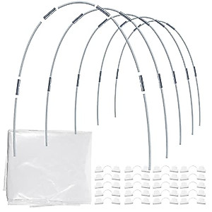 Garden Hoops Kits for Raised Beds Include 50 Pcs of Greenhouse Hoops with 49 x 8 ft Clear Greenhouse Plastic Sheeting Film and 20 Clips Frame for Grow Tunnel Mini Greenhouse or Garden