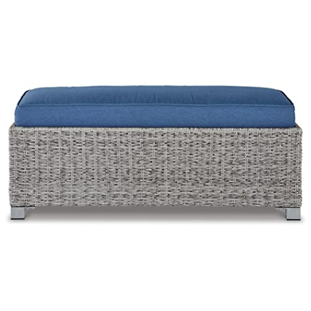 Signature Design by Ashley Naples Beach Casual Outdoor Bench with Cushion, Light Gray & Blue