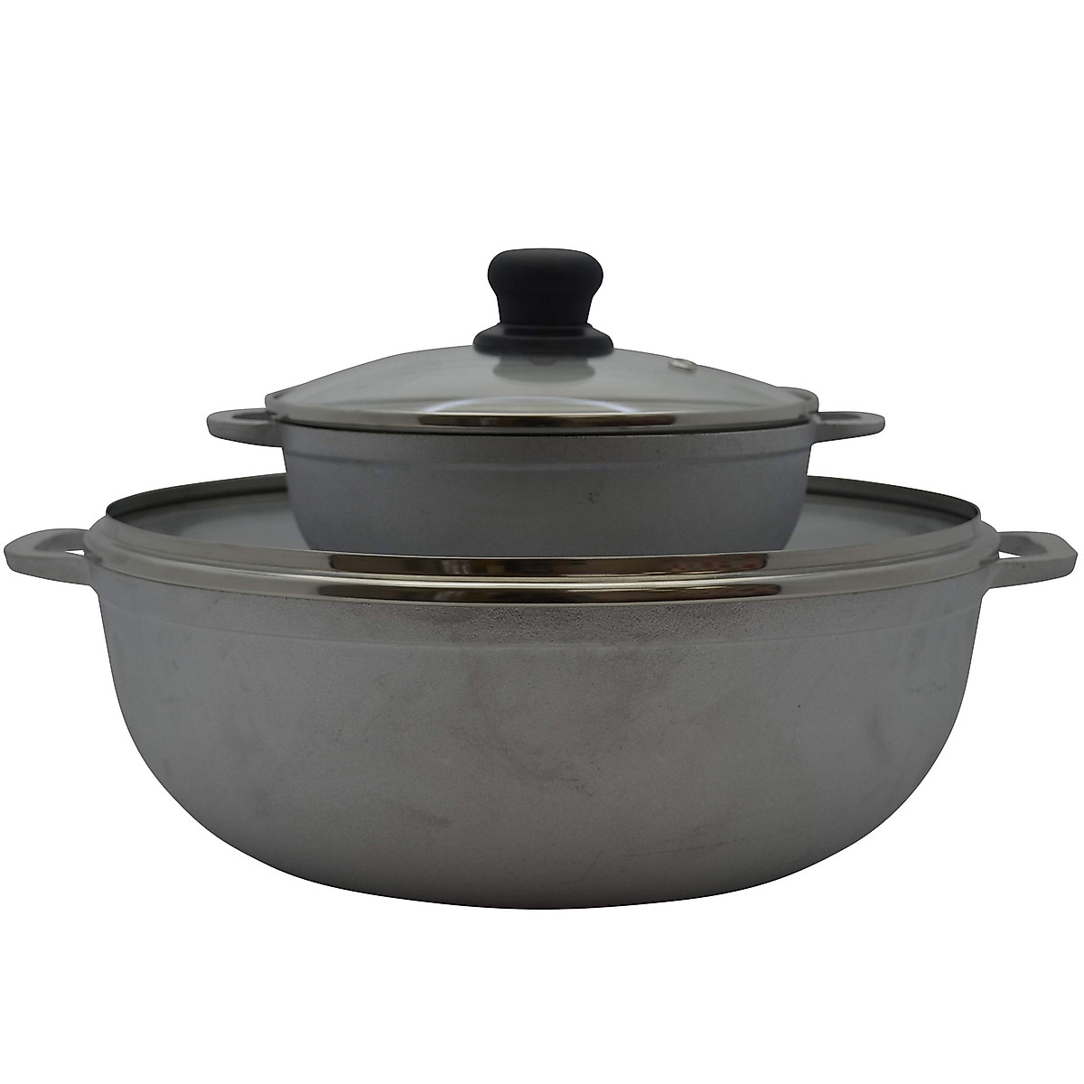 IMUSA USA 2 Piece Cast Aluminum Caldero Set with Glass Lid, Silver