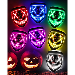 Sago Brothers Halloween Mask, LED Light Up Mask, Scary Mask for Carnival, Halloween Costumes Gifts for Men Women Boys Girls, Blue