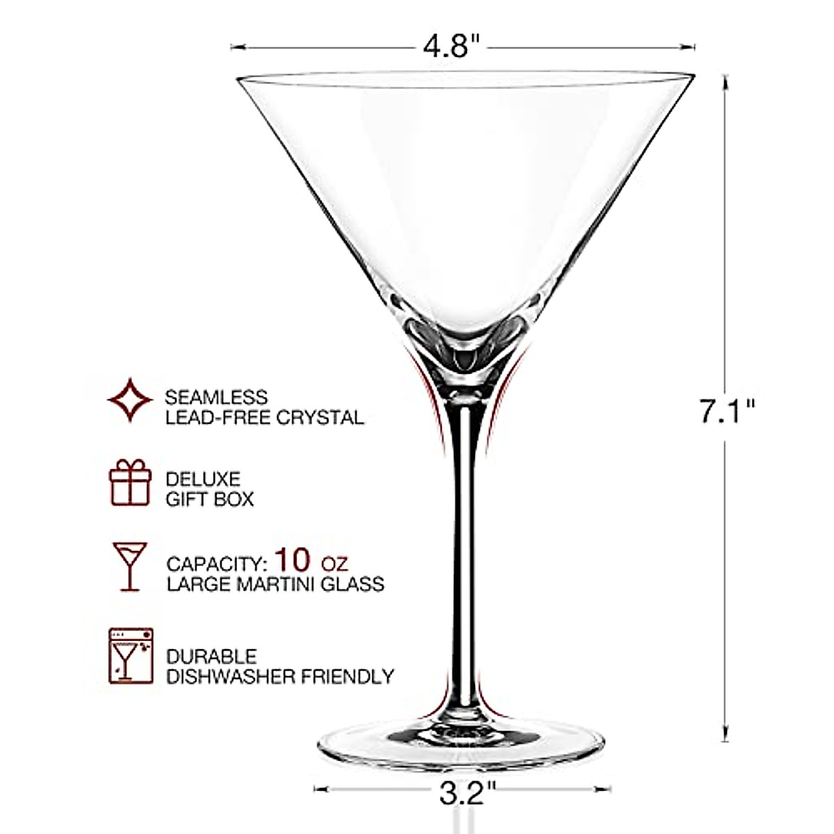 LUNA & MANTHA Martini Glasses | Set of 4 | 10oz | Hand-Blown Crystal Large Martini Glass Set | Elegant Cocktail Glasses for Bar, Whiskey, Gin, Tequila | Goblet Gift Set for Birthday, Housewarming