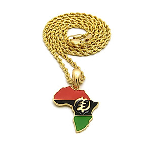 NYFASHION101 Adinkra Symbol Gye Nyame on Pan Africa Pendant with 2mm 24" Rope Chain Necklace, Gold-Tone