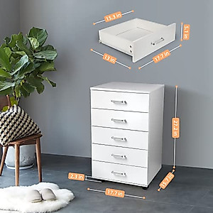 TUSY 5 Drawer Cabinet, Mobile Office Drawers Cabinet Under Desk for Home Office, Living Room, White