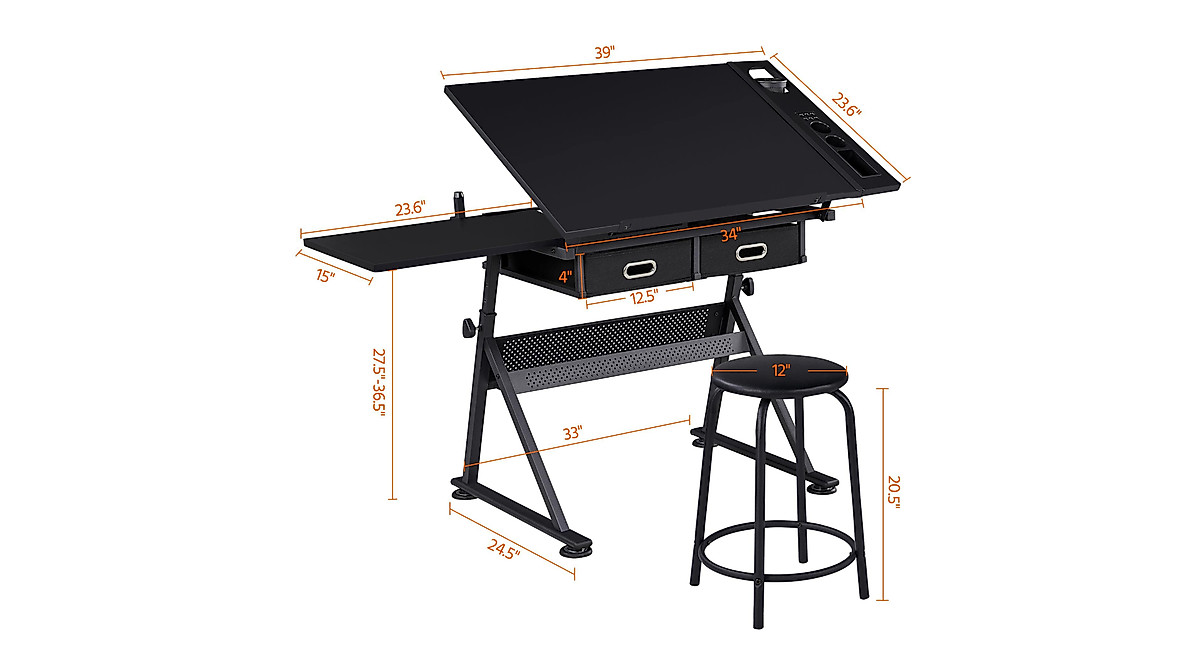 Art Craft Drawing Table: Adjustable Height, Tiltable Top