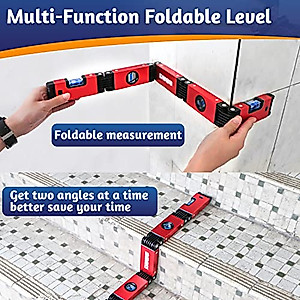 28 Inch Multi-Function Foldable Level,Magnetic Level tool, Measuring Tool with 4 Easy to Read Level Bubbles,Precise Leveling Tool for Carpenters,Woodworkers,Homes