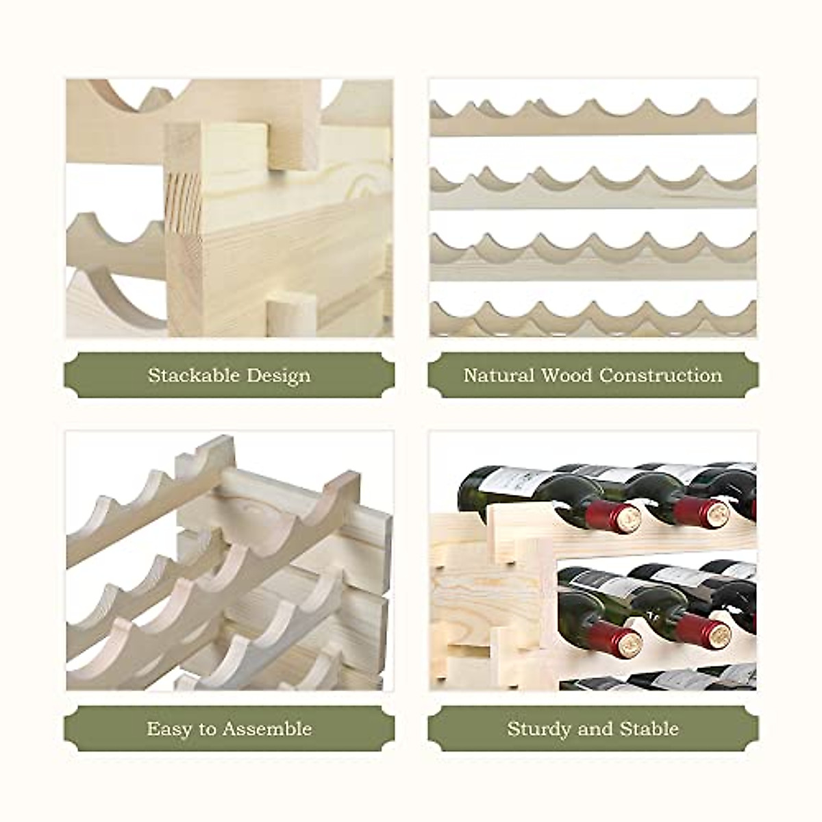 ZENY 72 Bottles Stackable Modular Wine Rack, Freestanding Wine Bottle Holder 6-Tier Wine Holder Display Shelves for Kitchen, Cellar or Basement, Thick Wood Wobble-Free