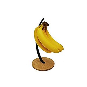 Banana Hanger for Kitchen Countertop, Black Banana Holder Stand, Bamboo Banana Hook, Headphone Hook, Kitcken Organizer- ShinYik Japanese Zakka Style with Bamboo Wood and Rust Resistance Black Iron