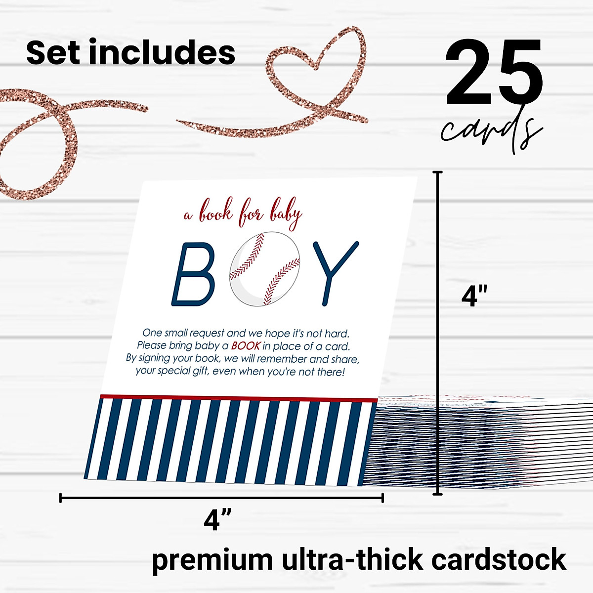 Baseball Books for Baby Shower Cards, Invitation Inserts Boys Book Request, Bring Book Instead of Cards Poem, Cute Storybook-Theme Ideas, 25 Pack