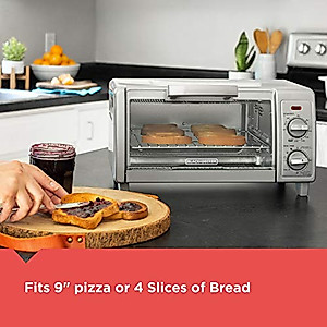 BLACK+DECKER 1150 Watts Crisp N Bake Countertop Small Air Fryer 4 Slice Toaster Pizza Oven Broiler with Timer and 5 Heat Functions, Gray
